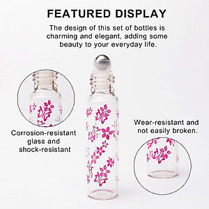 JIUWU 10ml/0.34oz Refillable Glass Roller Bottles, Pink Glass Roll on Bottles Empty Essential Oil Perfume Glass Sample Vials, with Funnel Dropper Opener, Pack of 12