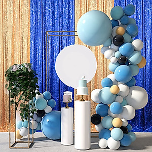 4 Panels Sequin Backdrop Curtain 2 ft x 8 ft, Backdrop Curtain for Party Sequin Backdrop Glitter Curtain for Congrats Grad Graduation Party Decorations, Birthday, Wedding (Blue, Gold)