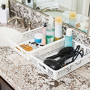 Really Good Stuff 6PK Plastic Desktop Paper Storage Basket for Classroom or Home–14”x10” Plastic Mesh Basket-Secure Papers Crease-Free–White