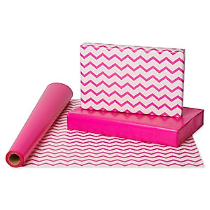 American Greetings Reversible Wrapping Paper Jumbo Roll for Graduation, Birthdays and All Occasions, Pink and Chevron (1 Roll, 175 sq. ft.)