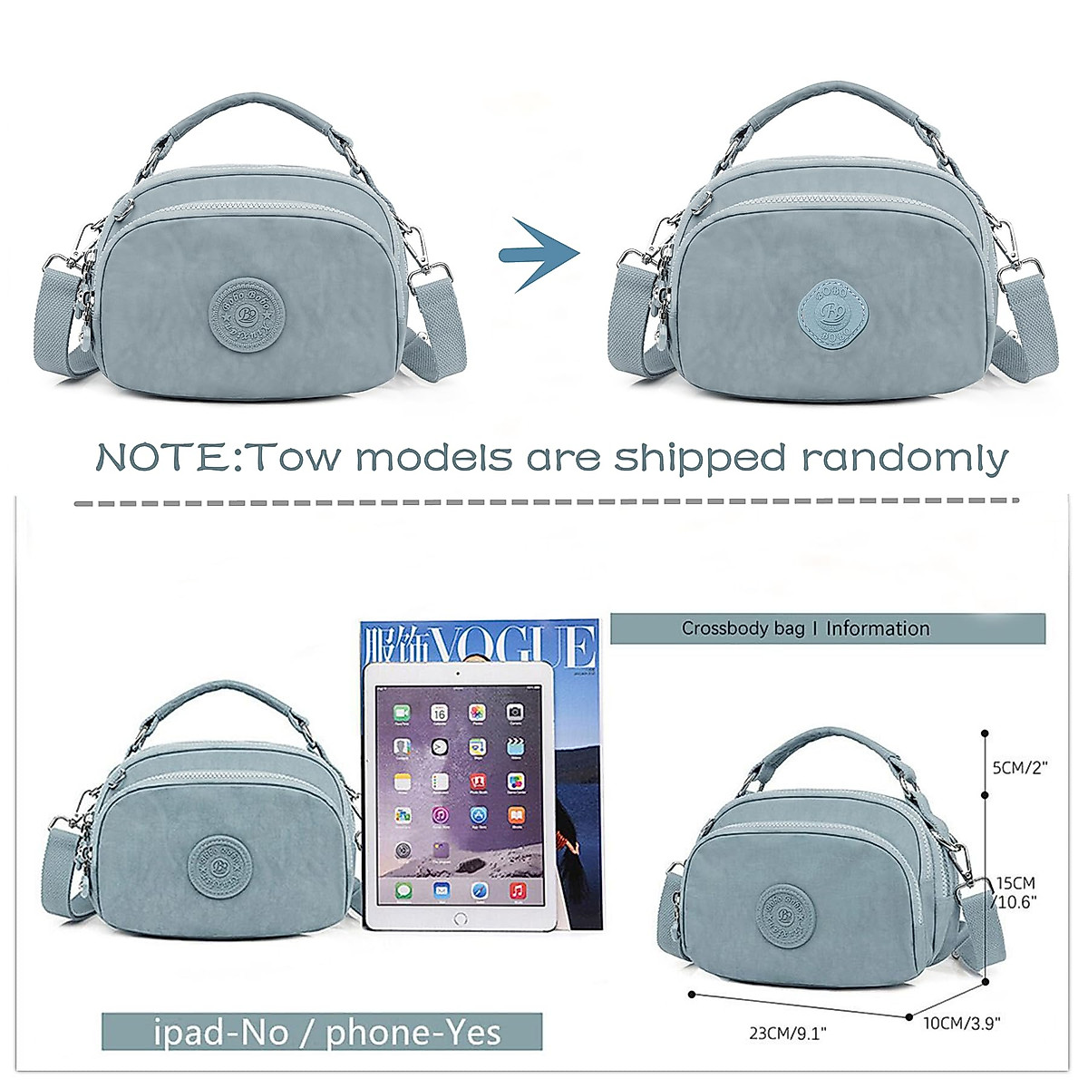 OPXTO-BoBo Lightweight Small Solid Color Crossbody shoulder bag, Nylon Multi-Pocket Cell Phone Purses Wallet for Women (Cute green)