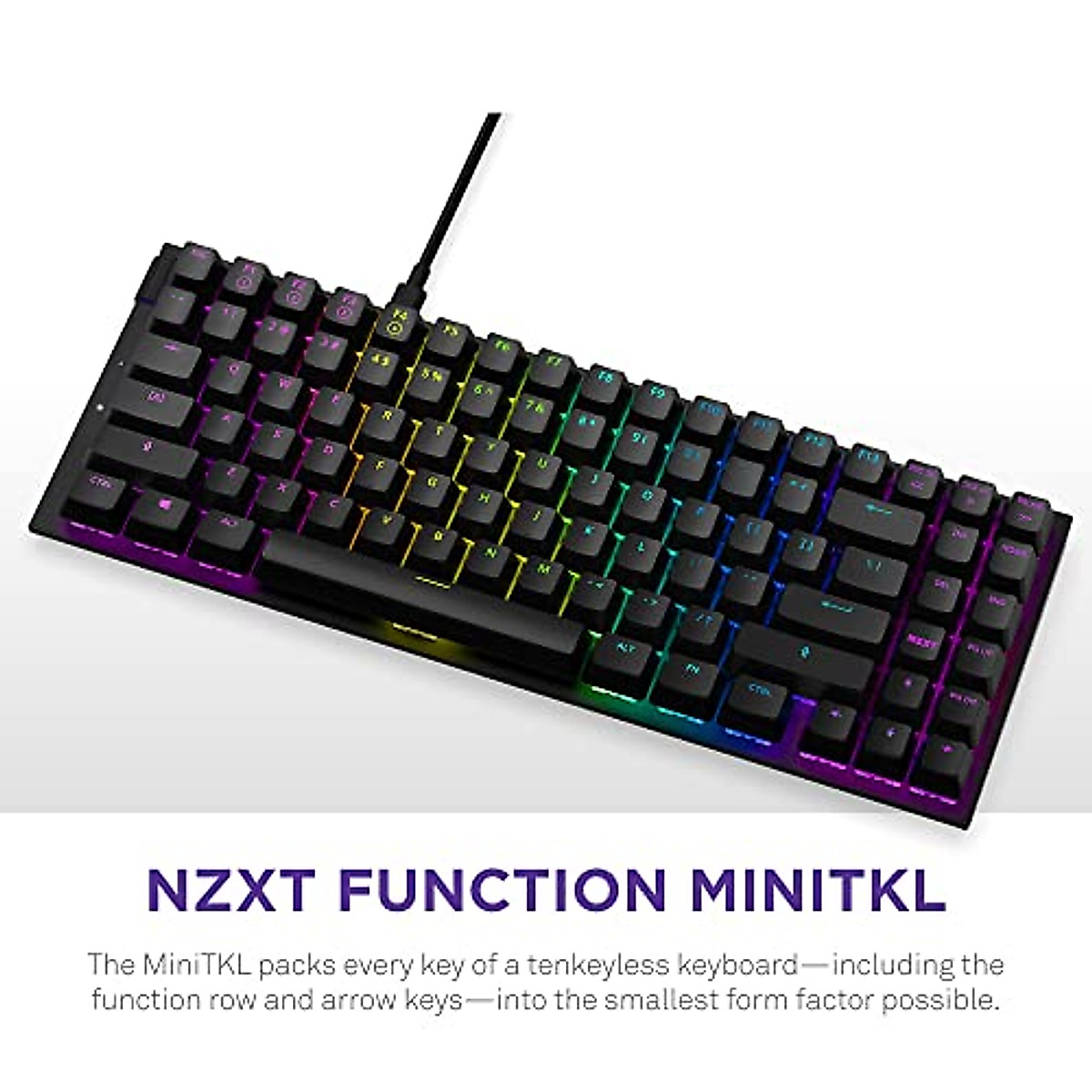 NZXT Function MiniTKL - Compact Tenkeyless Gaming Keyboard – Gateron Red Mechanical Switches: Linear, Fast, and Quiet – Hot-Swappable – RGB Backlit – Aluminum Top Plate – Sound Dampening Foam – Black