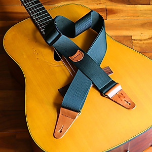 Nefelibata Guitar Strap, Nylon Full Grain Leather Ends Guitar Straps with Pick Pocket for Bass, Electric & Acoustic Guitar, Come with Free Strap Button, 1 Pair Strap Locks and 4 Guitar Picks(Green)
