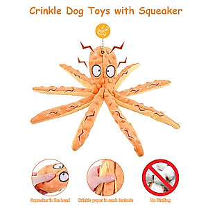 2 Pcs Dog Toys, Squeaky Dog Toys, No Stuffing Plush Dog Toys, Chew Toys with Crinkle for Puppy Teething, Durable Pet Toys for Small Medium Dogs, Elephant Blue + Octopus Dog Toys