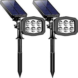 URPOWER Solar Lights Outdoor, Adjustable Solar Spot Lights Outdoor Spotlight 2-in-1 Waterproof Solar Landscape Lights Wall Light, Dusk-to-Dawn Solar Powered Light for Yard, Garden (Cool White, 2 Pack)