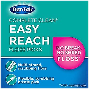 DenTek Complete Clean Easy Reach Floss Picks, No Break & No Shred Floss, 75 Count