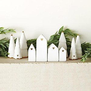 Santa Barbara Design Studio Holiday Shelf Décor Christmas Village Collection Ceramic Houses, Set of 4, White & Gold