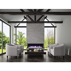 Amantii 72-TRU-View-XL 3 Sided Electric Fireplace 72 Inch, 3-Sided Glass Fireplace Heater w/Remote Control & 8H Timer, Thermostat, Black, Adjustable Brightness, Realistic Flame Effects