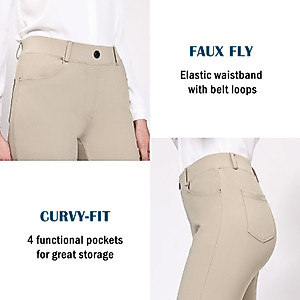 BALEAF Womens Khaki Work Pants Yoga Dress Pants Bootcut Pull On Slacks Petite Business Casual Office Trouser Pockets 29" M