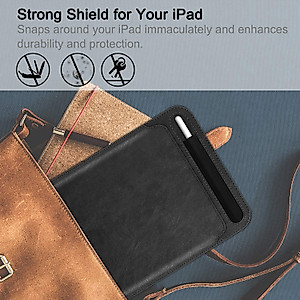 Fintie Sleeve with Pencil Holder for iPad Air 11 & Air 5/4, iPad 10th Gen / 9th Gen/Pro 11-inch, Slim Fit Vegan Leather Protective Cover Carrying Case Bag, Black