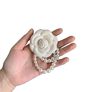 Brooch, Korean Style Brooch, Vintage Style Lady Shirt Collar Accessories, Pearl Jewelry Pin Corsage, Camellia Flower Brooch(White)