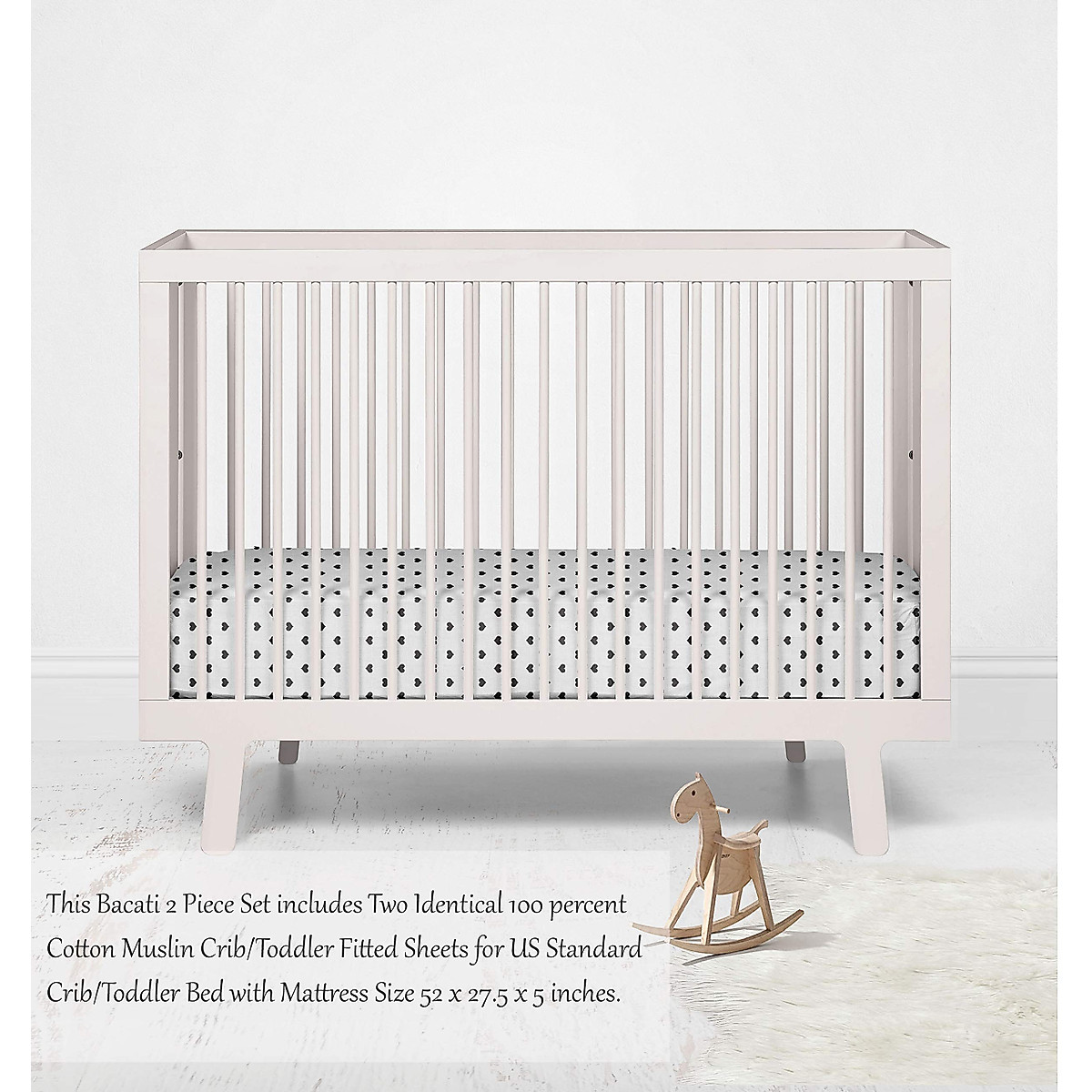 Bacati - 2 Pack Love/Aztec/Arrows/Hearts Silky Soft Breathable 100% Cotton Muslin Baby Crib Fitted Sheets - Fits Standard 28 x 52 x 5 Crib & Toddler Mattresses (Hearts Black)