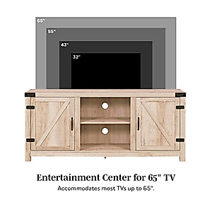 Walker Edison Georgetown Modern Farmhouse Double Barn Door TV Stand for TVs up to 65 Inches, 58 Inch, White Oak