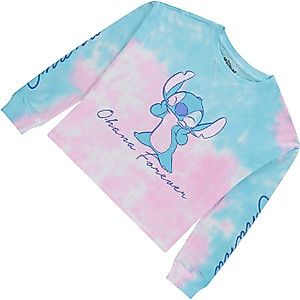 Disney Ladies Lilo and Stitch Sweatshirt - Ladies Classic Lilo and Stitch Tie Dye Long Sleeve Skimmer (Blue Multi, Medium)