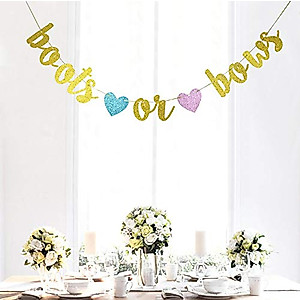 Starsgarden Glittery Gold Boots or Bows Gender Reveal Banner for Baby Shower Party, Baby Reveal Party Decorations- Girl Or Boy Announcement Sign
