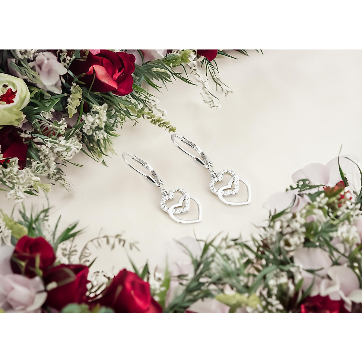 SOFIA MILANI - Solid 925 Sterling Silver Earrings for Women - Heart Dangle Earrings - 20453