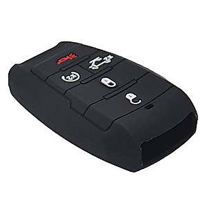 LemSa 2 Pack Keyless Entry Remote Car Smart Key Fob Outer Shell Cover Soft Rubber Protective Case for 2021 2020 2019 Dodge Ram 1500 68291690, Black Pink