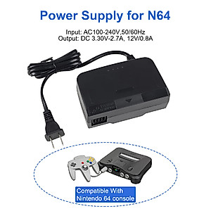 N64 Power Supply and AV Cable, Replacement AC Power Adapter and AV Composite Video Cable Compatible with Nintendo 64