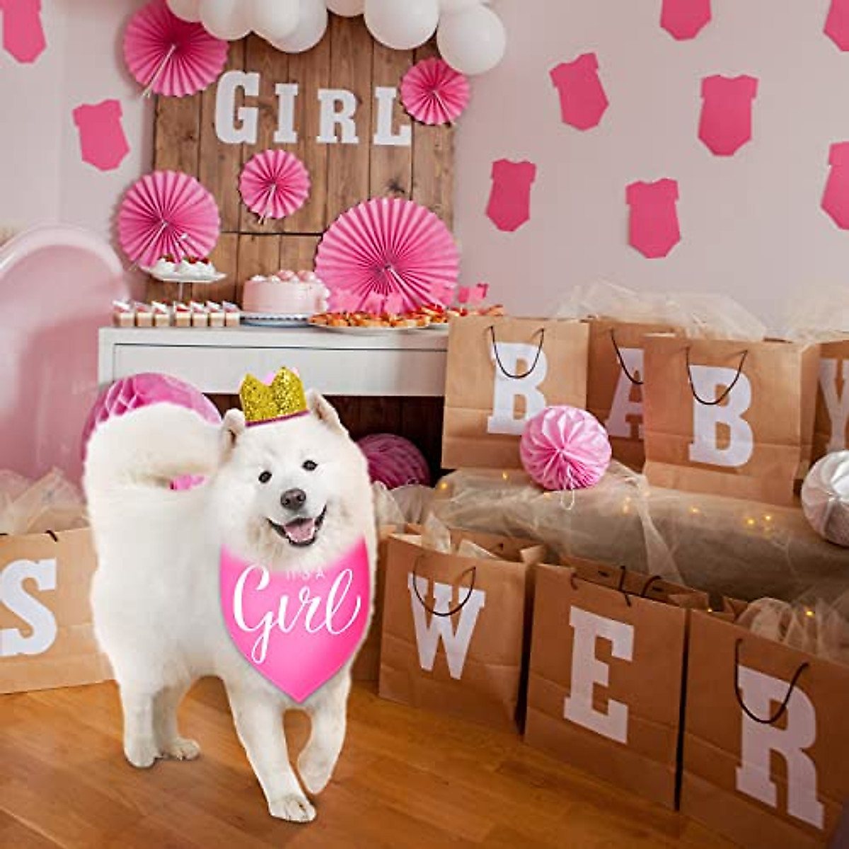 2 Pieces It's a Boy It's a Girl Dog Bandana Gender Reveal Baby Announcement Dog Bandana and 2 Pieces Pet Crown Dog Hat Photo Props for Dog Puppy Cat (Blue, Pink)