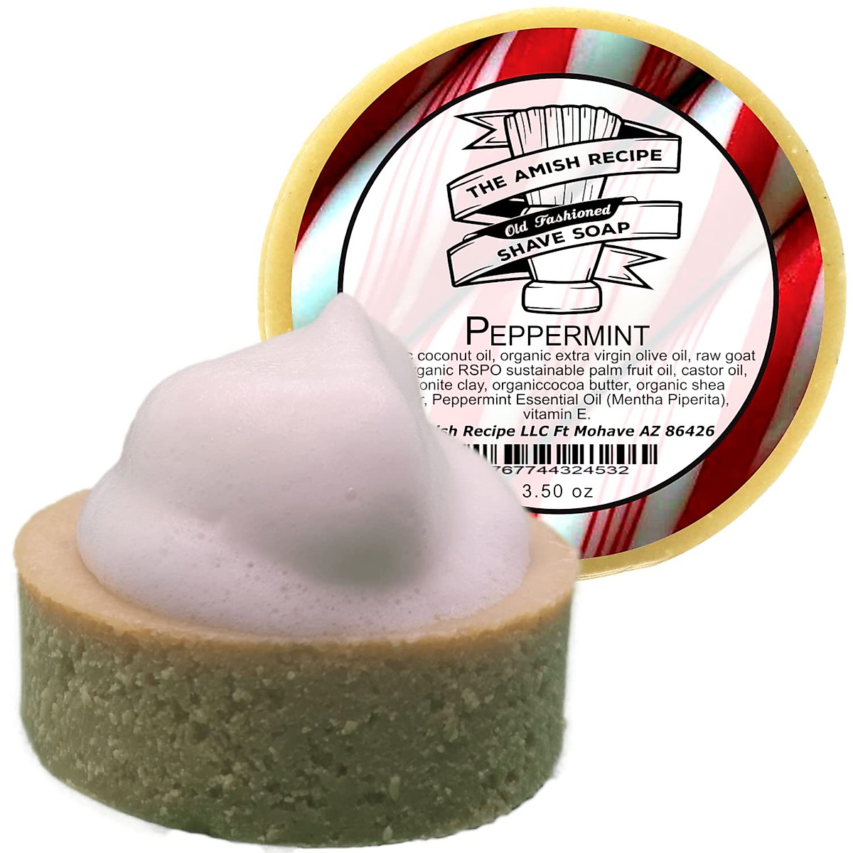 The Amish Recipe Natural Goats Milk Shave Soap For Men, Rich & Creamy Lather From Shaving Soap Puck for Men and Women, Traditional Organic & Natural Men Shaving Soap Made In The USA (Peppermint)