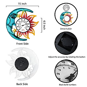 Large Number Indoor Outdoor Thermometer, Celestial Sun and Moon Decor Wall Thermometer for Patio, Outside, Inside, Home, Garden, Room, Window, Greenhouse (15")