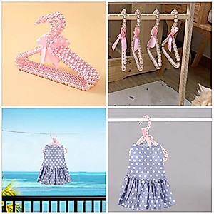 Toddmomy 5pcs Pink Pearl Beads Small Clothes Hangers Faux Pearl Beaded Garment Hangers with Ribbon Bowknot for Pet Dog Cat Baby Clothing Trousers Jeans Skirts