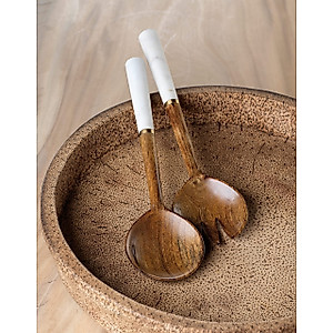 Zodax Heritage Mango Wood and Marble Salad Server Set 14 in x 4 in x 1 in