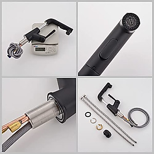 Joozer Matte Black Bathroom Pull Out Faucet Bathroom Faucet with Pull Out Sprayer RV Faucet for Bathroom Sink Lavatory Single Hole 3 Mode Rotating Spout for Cold and Hot Water with 6 Inch Deck Plate