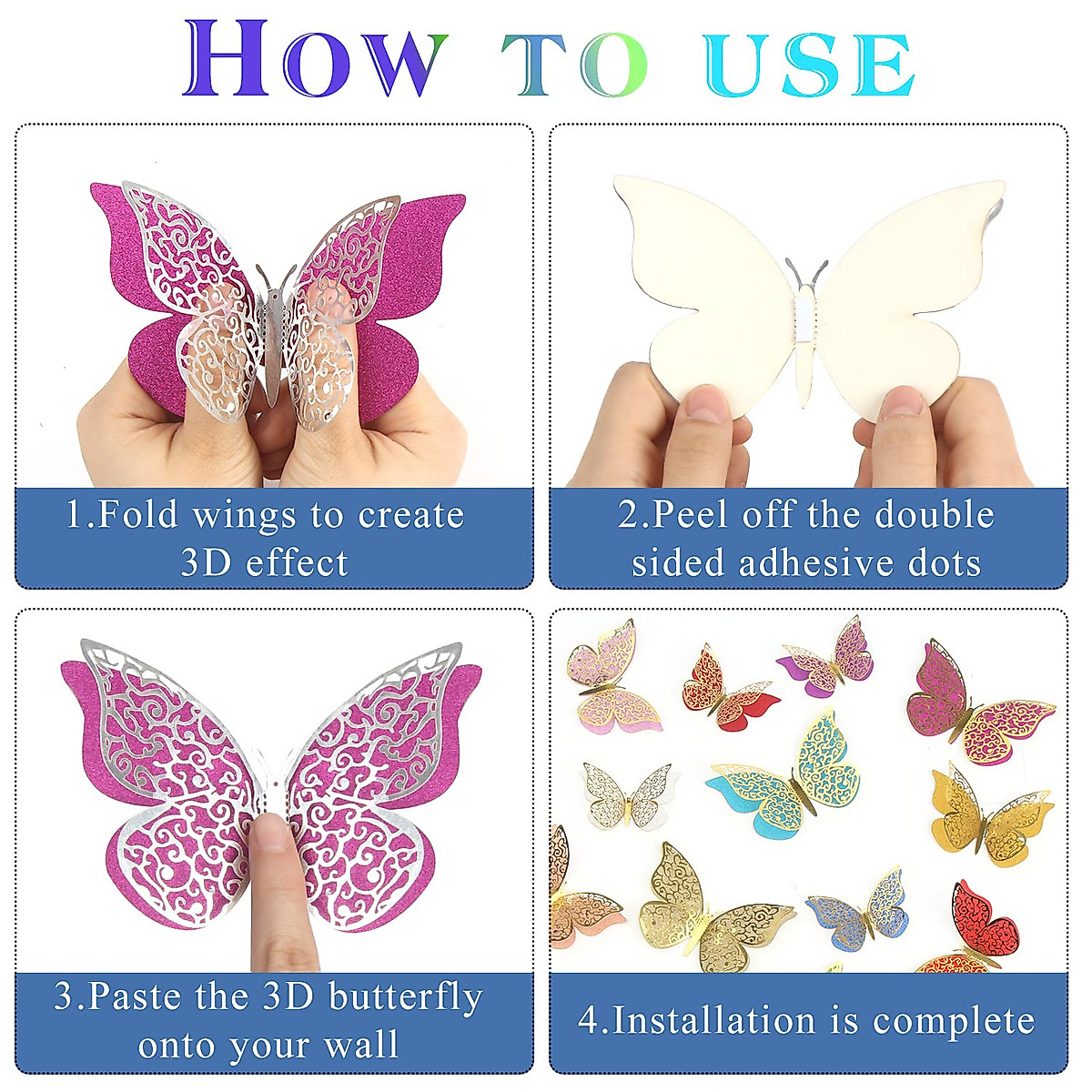 LOMIMOS 36Pcs 3D Gold Butterfly Wall Decor,3 Sizes,Wall Cake Sticker Decal for Party Room Classroom Wedding Gift DIY