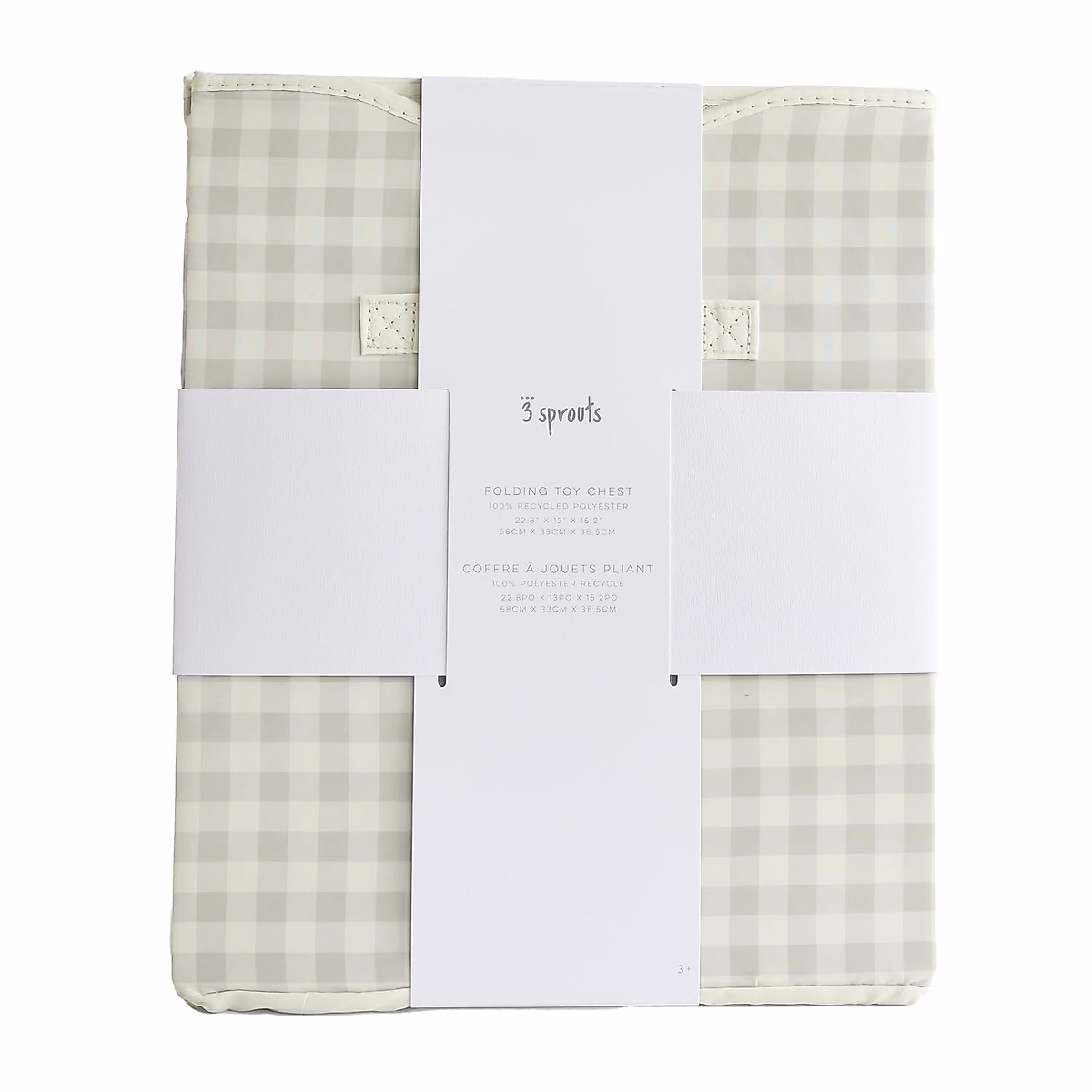 3 Sprouts Recycled Fabric Toy Chest Storage Box - Extra Large Toy Storage Box, Sturdy Toy Bins - Kids Organizer for Bedroom - Toybox Basket with Lid for Kids, Toddlers, Boys, Girls - Gingham Beige