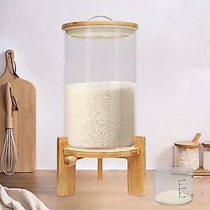 SAHUANIYE Glass Rice Dispenser, Grain Dispensers Clear Dry Food Storage Container, Flour Cereal Rice Storage Box With Sealed Lid And Measuring Cup For Storing Sugar/Coffee Beans/Oats/Kitchen Food