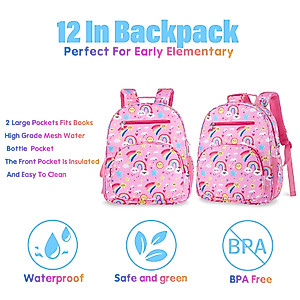 JoyLEME Backpack for Girls Kids, Ideal Kids Rainbow Clouds School Backpack Casual Daypack, Waterproof Preschool Kindergarten Elementary Large Capacity Schoolbag Teen Girls Valentine's Day Gifts（12L）