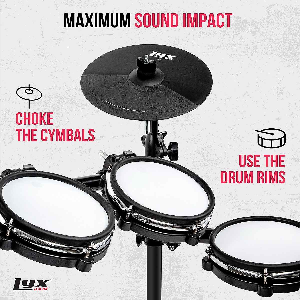 LyxJam 8-Piece Electronic Drum Kit, Professional Drum Set with Real Mesh Fabric, 448 Preloaded Sounds, 70 Songs, 15-Song Recording Capacity, Choke,Rim,Edge Capability & Kick Pad, Drum Sticks Included