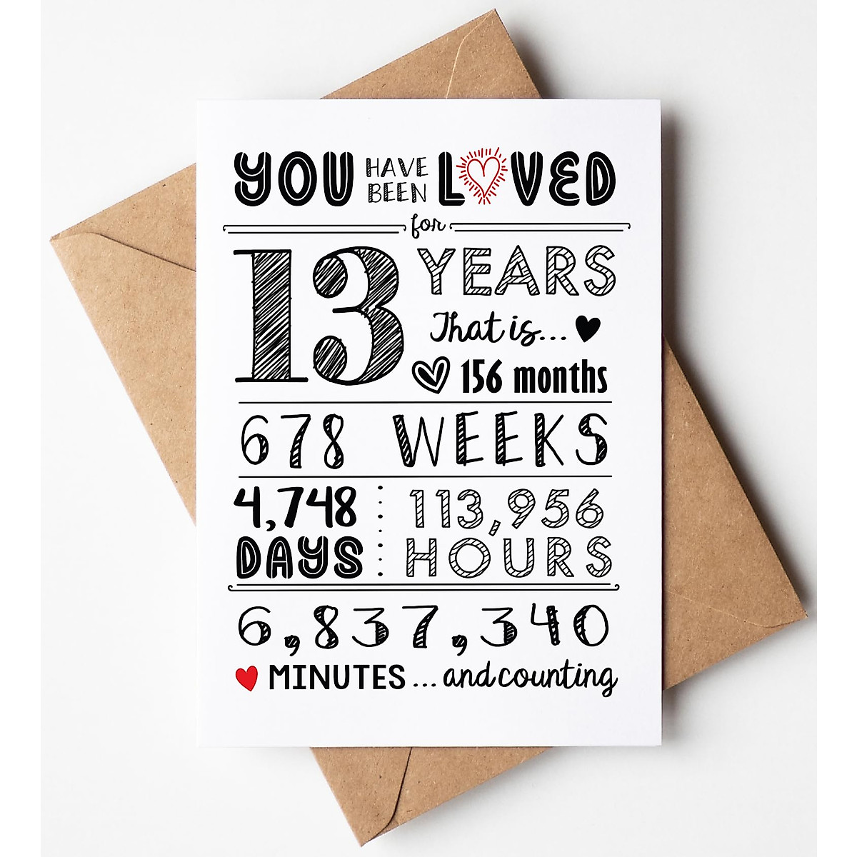 Katie Doodle - Super Cute, 13th Birthday Card, (Handmade in USA), 13th Birthday Decorations for Girls, 13 Year Old Girl Gifts, 13th Birthday Decorations for Boys (13 Years Loved)