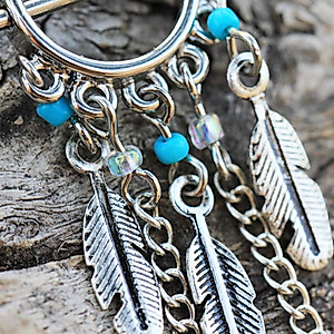 Covet Jewelry 316L Surgical Steel Turquoise Beads Feather Dangle Nipple Shield