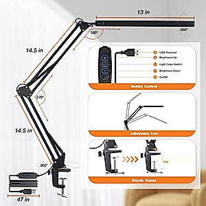 LED Desk lamp, 360 degree adjustable rotary desk lamp, metal bracket rocker arm, no flicker, anti blue light, multiple lighting modes and brightness, is a good helper for home office and reading.