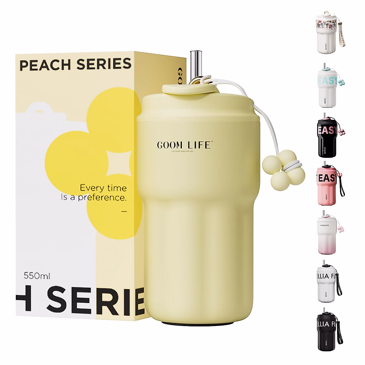 GOOM 18oz Spill Proof Tumbler with Lid and Straw, 18/10 Stainless Steel Insulated Water Bottle with Flip Lid and Straw Mouth Rotary Lock, 6-Layer Wall Insulated Coffee Tumbler - Yellow