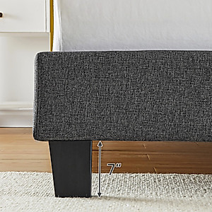 LIZHOUMIL Upholstered Platform Bed Frame - Fabric Adjustable Headboard - Strong Wooden Slats - Mattress Foundation - No Box Spring Needed