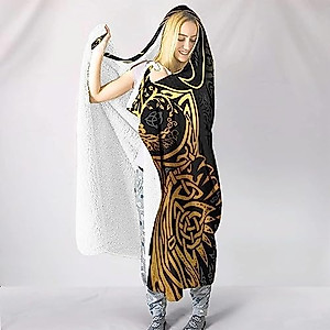 Viking 3D Printing Hooded Blanket Warm And Soft Fenrir Wolf Compass Tree Of Life Unisex Winter Wearable Hooded Blanket Double Thick Plush Wool Blanket Cape ( Color : Blanket , Size : 80x60in/150x200cm
