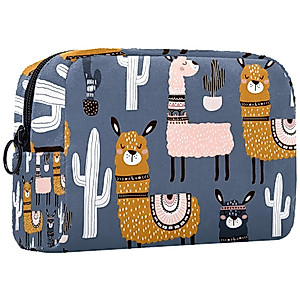 TBOUOBT Cosmetic Travel Bags, Makeup Case, Makeup Bag for Toiletries, Llama Cactus Cartoon