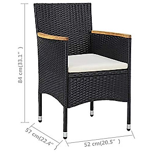 Tidyard 3 Piece Patio Dining Set Glass Tabletop Table with Cushioned 2 Garden Chairs Poly Rattan Steel Frame Bistro Set for Balcony, Yard, Deck, Lawn, Outdoor Furniture
