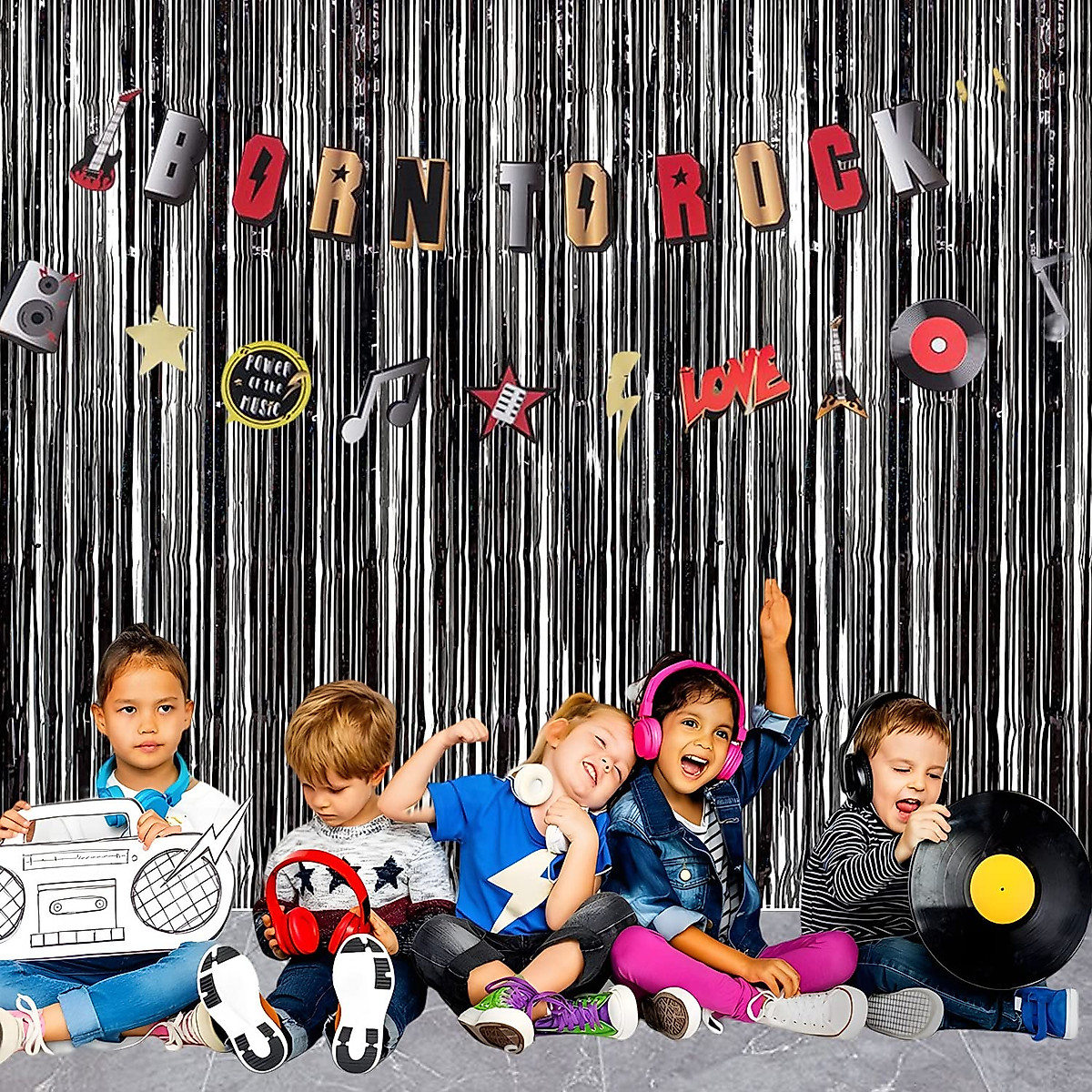 Foil Fringe Curtain Party Decorations - Black Red Metallic Tinsel Backdrop Party Steamers Curtains for Birthdays Halloweens Christmas Wednesday Stranger Theme Prom Holidays Parties Decorations