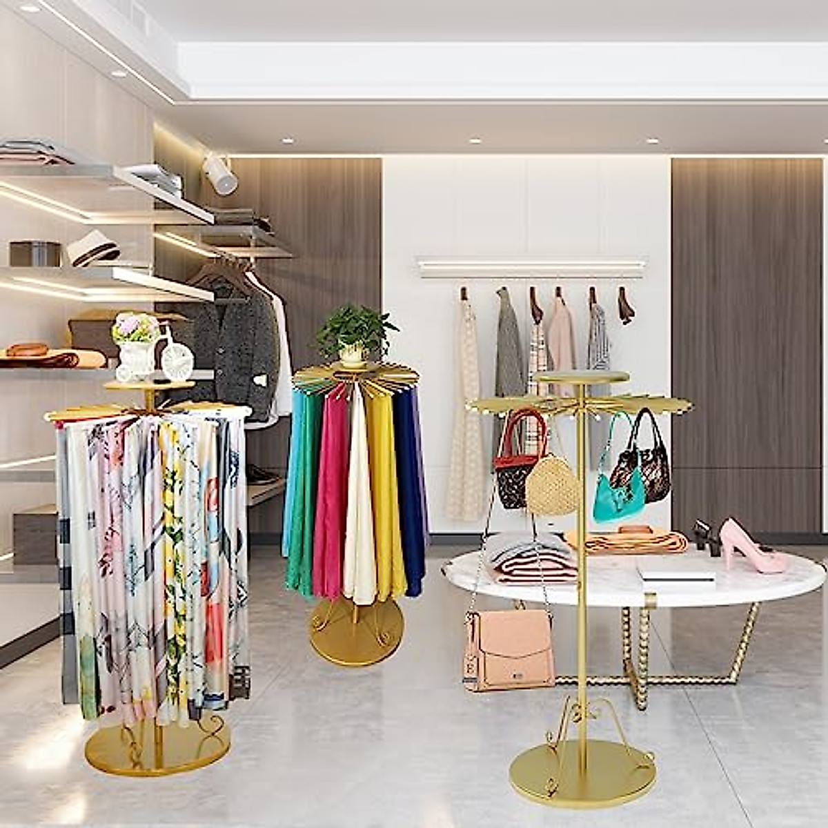 Freestanding Scarf Rack with 30 Rods, Pivoting Round Scarf Display Stand, Height Adjustable Scarf Holder Organizer, Scarf Hanging Rack for Boutique Clothing Store Home