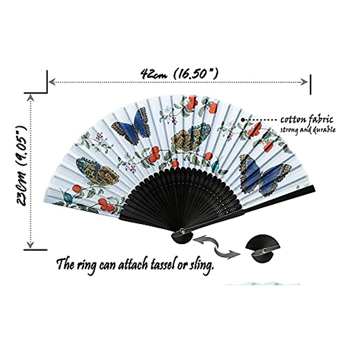 Salutto Handheld Floral Pattern Fabric Fans Summer Cools Perfect for Weddings, Parties and Church Events Butterfly