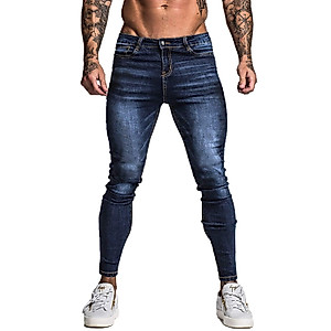 GINGTTO Skinny Jeans for Men Slim FIt Stretch Elastic Waist Mens Pant High Rise 32x30 Dark Blue