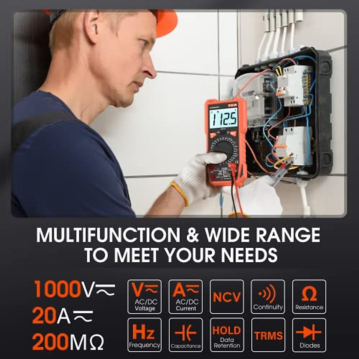 Digital Multimeter, TRMS 6000 Counts DC/AC Volt Meter, Ohm Amp Meter, Voltage Tester with NCV Function, Accurate Resistance Continuity Diode Capacitance Tester for Automotive Battery, Electronics