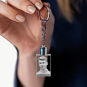 HAN'S LASER Personalized Keychains with LED Light, Mini Rectangle, Crystal Keychain with Your Own Photo, Great Memorial Gifts