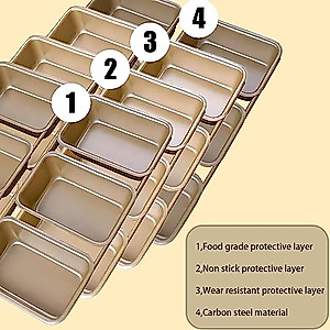 WEMUBSU Baking Pan for Oven, 6-Cavity Nonstick Mini Loaf Baking Pans for Muffin Bread Cupcakes Pullman, Carton Metal, Oven Dishwasher Safe, Easy to Demould, Gold (Type3)