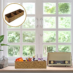 YARNOW Woven Shelf Baskets Storage Baskets Seagrass Wicker Baskets Makeup Holder Organizer Divided Storage Bins Box Container Sundries Organizer Cosmetic Storage Box for Bedrooms Home