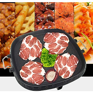 Korean Style Square Grill Pan with Maifan Coated Surface,Non-stick Smokeless Barbecue Stovetop Plate for Indoor Outdoor BBQ